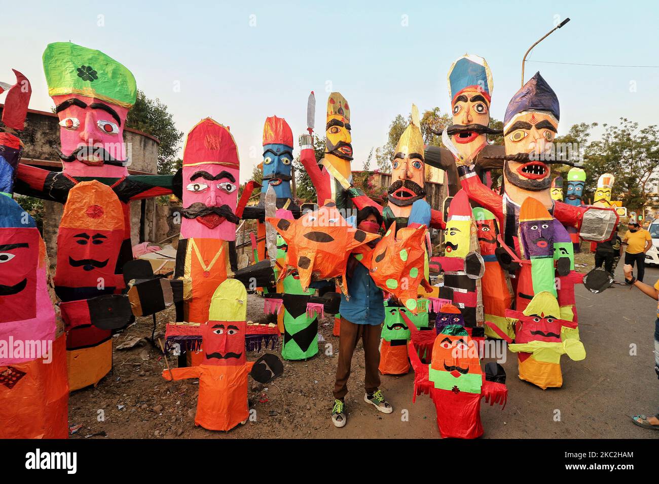 Effigies of the demon king Ravana themed on coronavirus put on display ...