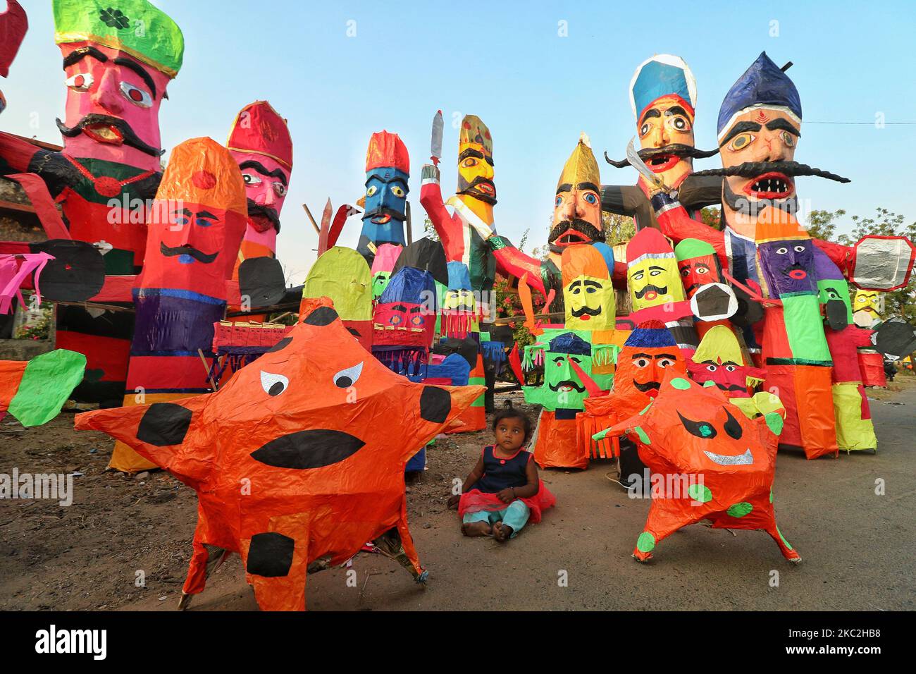 Effigies of the demon king Ravana themed on coronavirus put on display ...