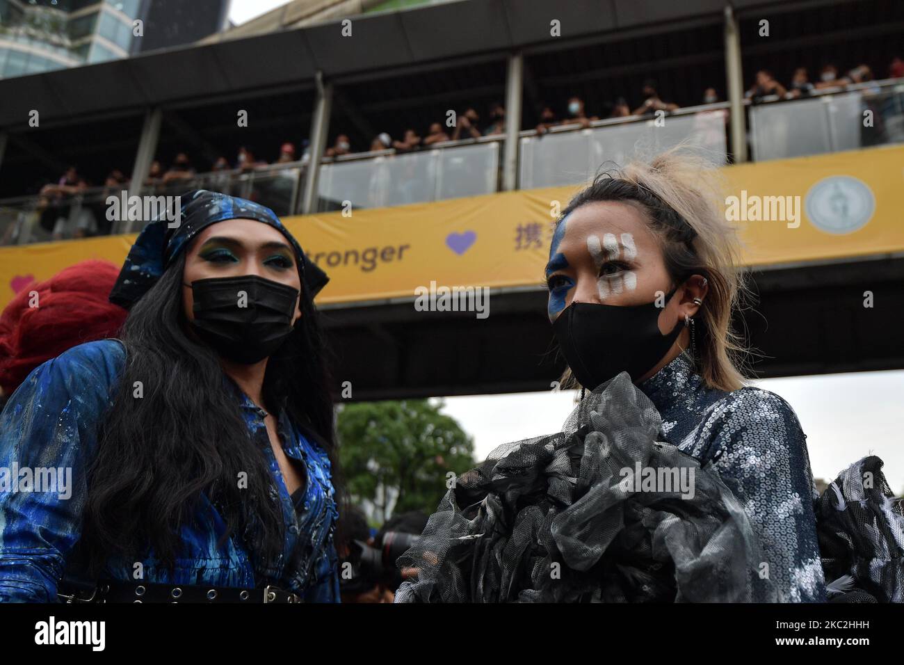 A group of drag queens attending a rally as they take part in an anti ...
