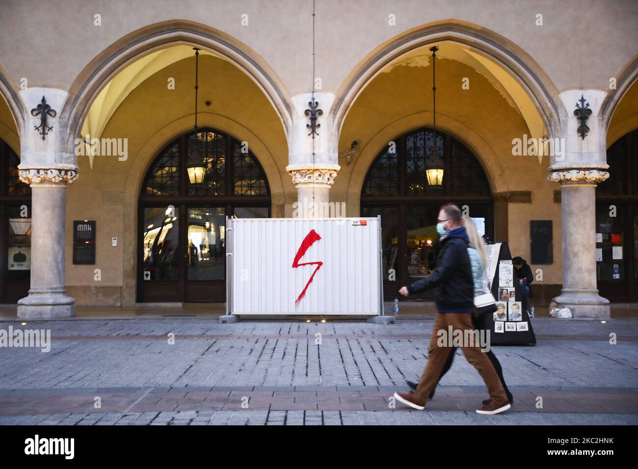 Women's Strike symbol is seen at the Main Square in Krakow, Poland on ...