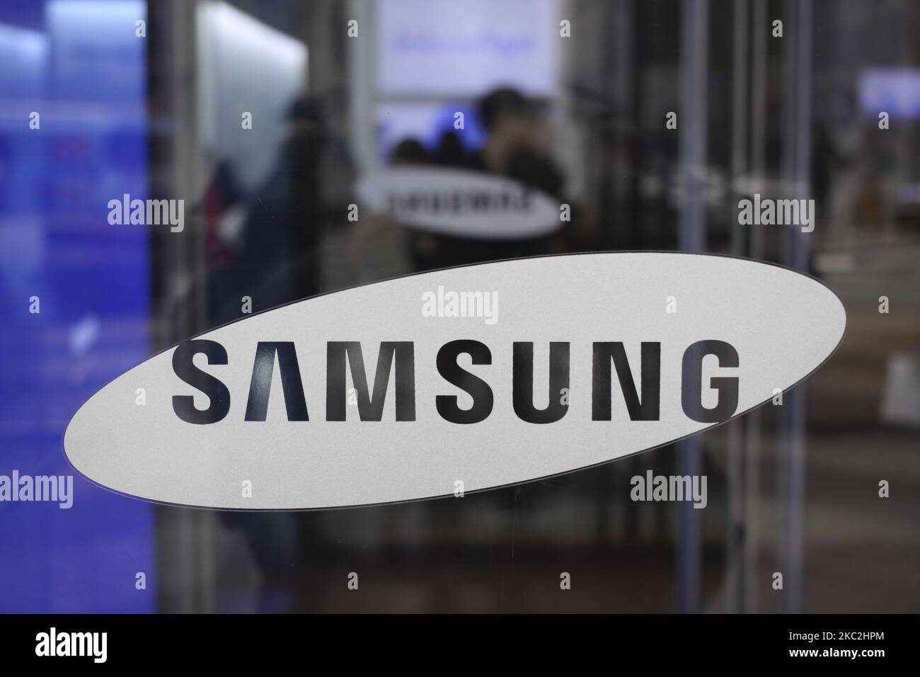 (FILE IMAGE) Samsung logo displayed at Samsung Group HQ in Seoul, South Korea. (Photo by Seung ...
