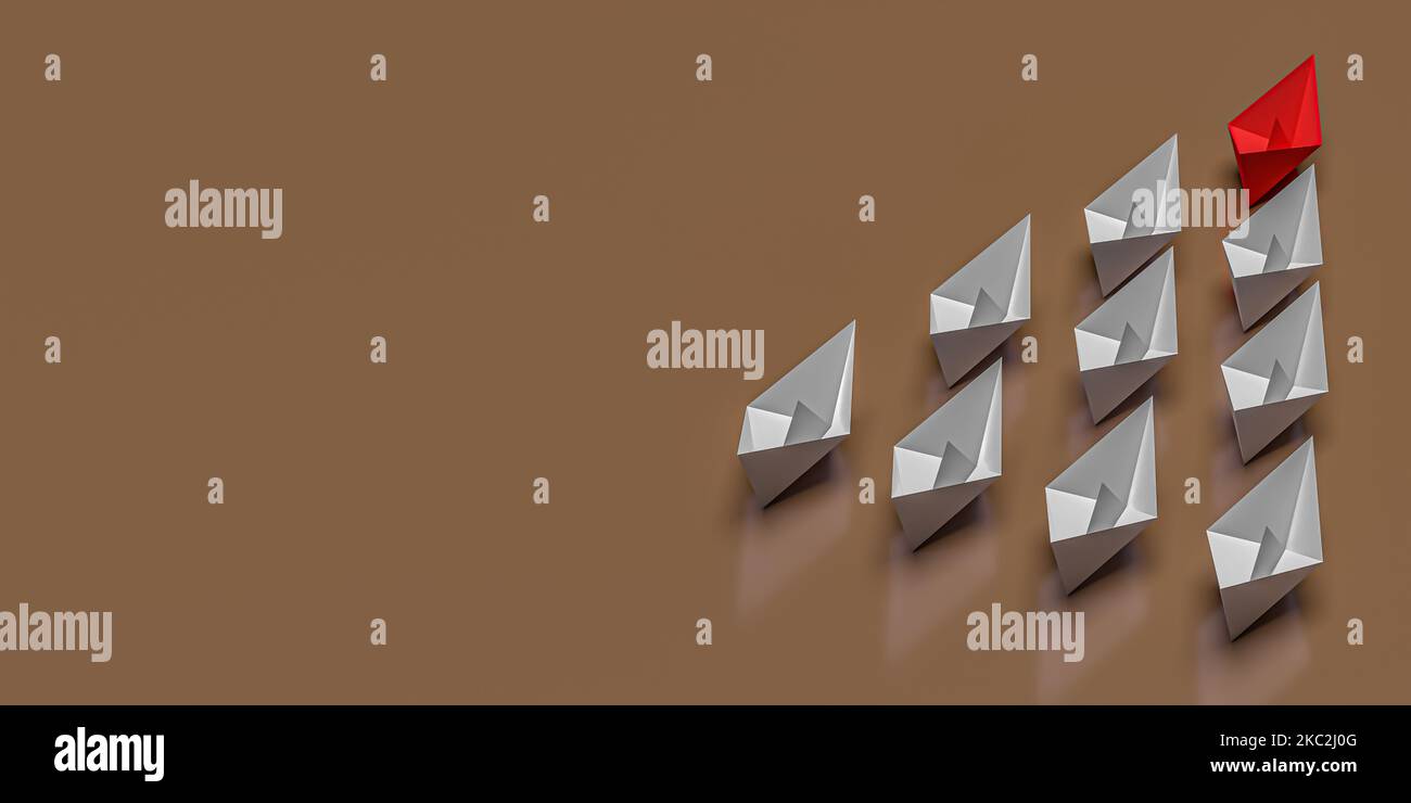 Leadership and business concept. One red leader ship leads other ships ...