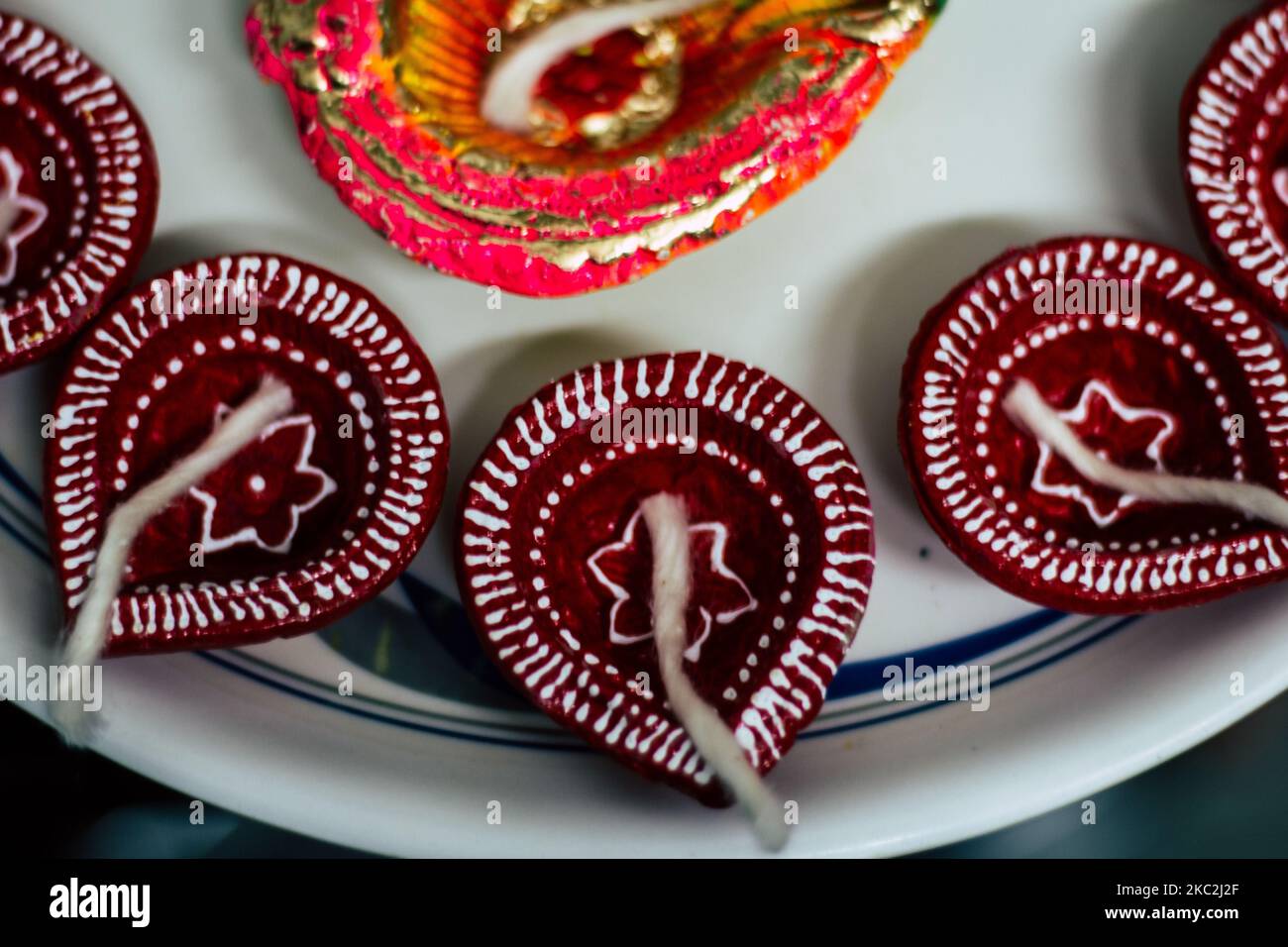A top view of diya lamps for Diwali Stock Photo - Alamy