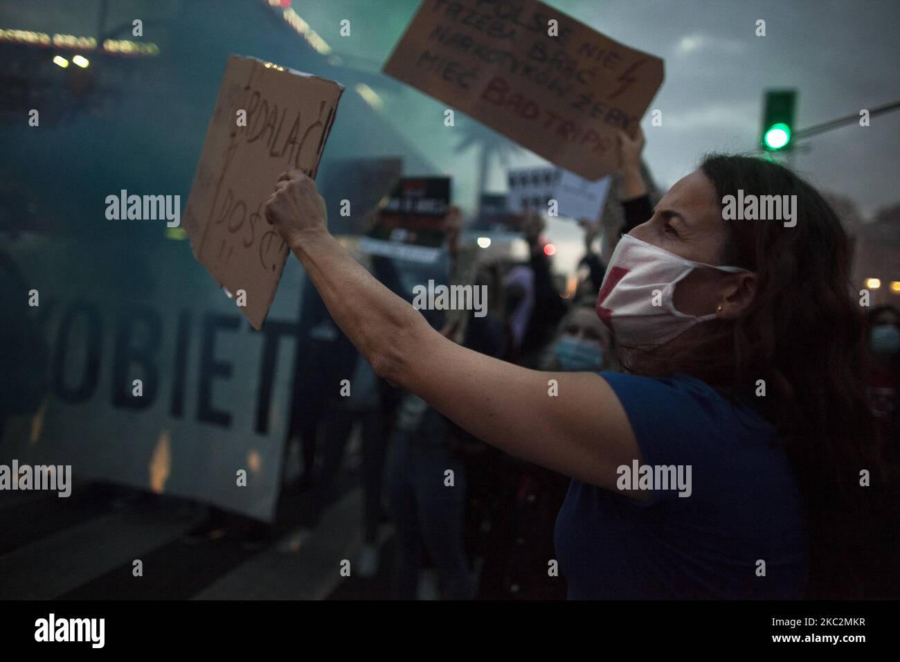 Protesters hold banners during Blockade of Warsaw organied by feminist ...