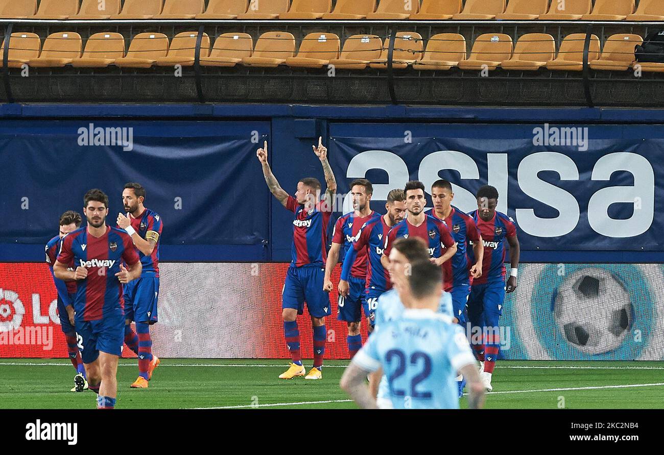 Levante players celebrates the goal of Roger Marti during the La Liga ...