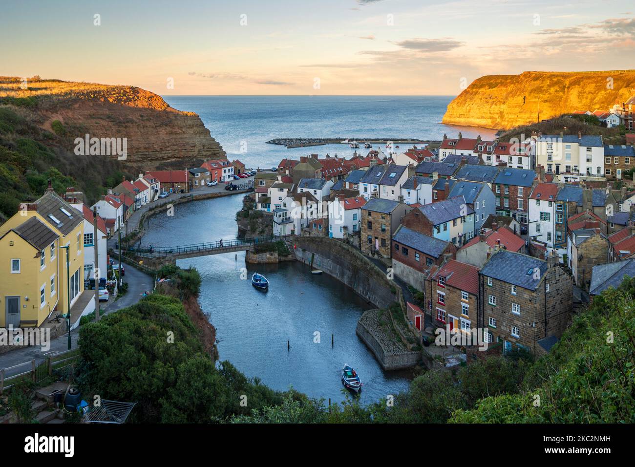 Staithes Harbour North Yorkshire England in the evening light Stock ...