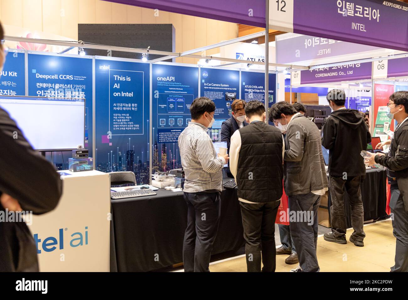 Audiences visit Intel booth during AI Expo Korea at Coex on October 27, 2020 in Seoul, South ...