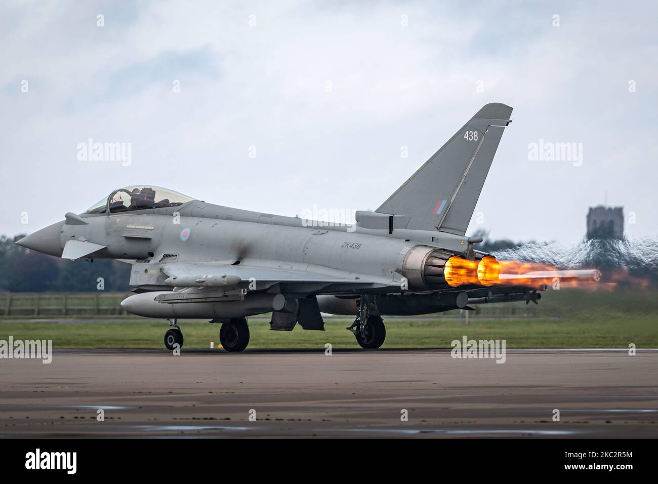 ZK438 Royal Air Force Eurofighter Typhoon FGR4 lights the afterburner ...