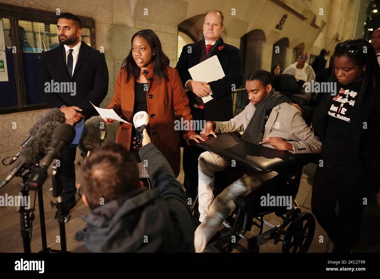 James Bascoe-Smith as his aunt Rachel Duncan speaks to the media ...