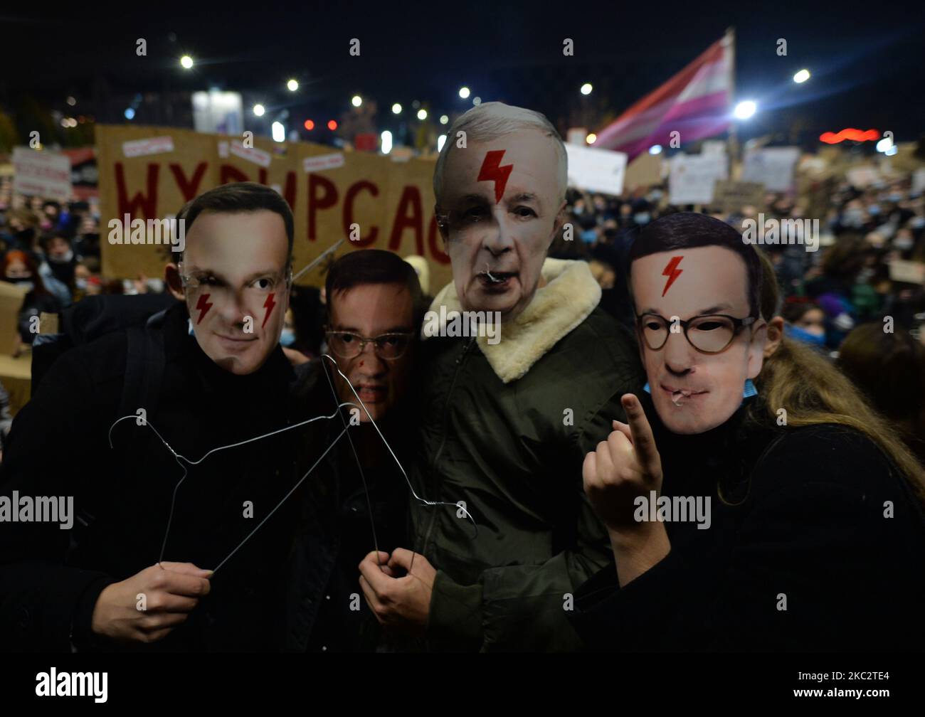 Pro-Choice activists wear masks representing the main Polish ...