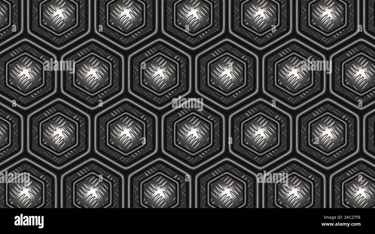 3D metallic hexagon pattern with iron and metal effect. 3D render. graphic design template ...