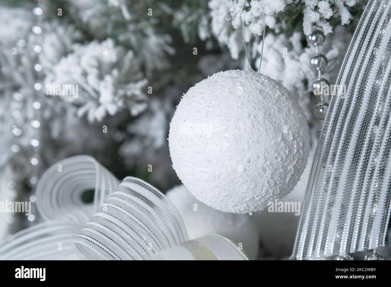 Christmas ornaments in white color. Christmas decorations, holiday ...