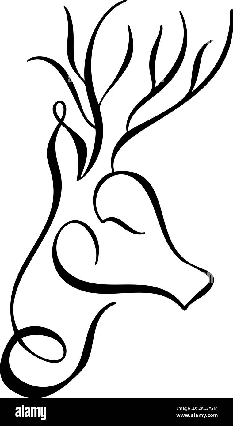 A vertical simple line art of a deer isolated on a white background ...