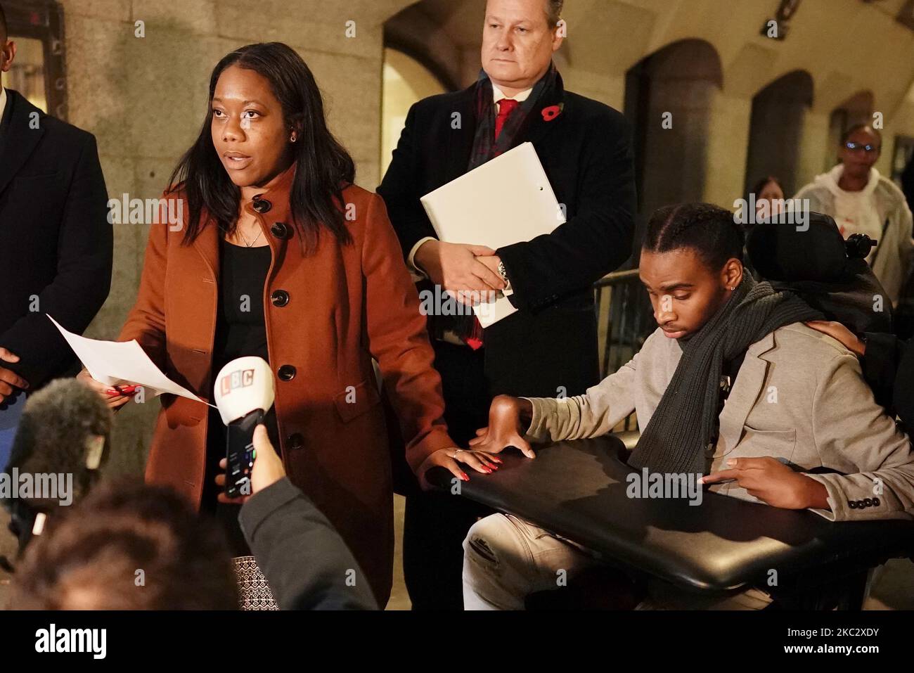 James Bascoe-Smith as his aunt Rachel Duncan speaks to the media ...