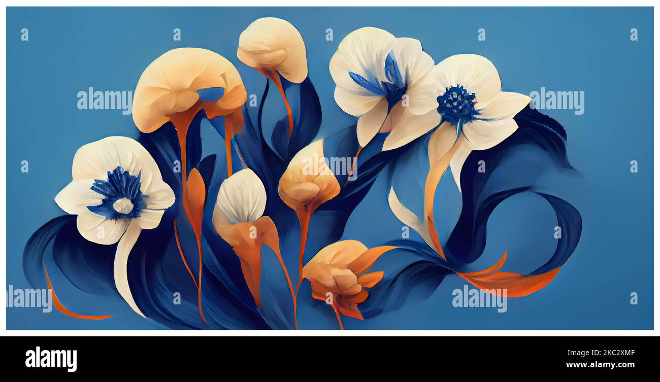 The delicate flowers bred with soft lines in blue orange and white ...
