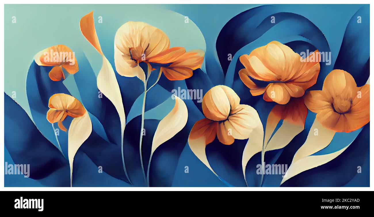 The delicate flowers bred with soft lines in blue and orange tones for ...