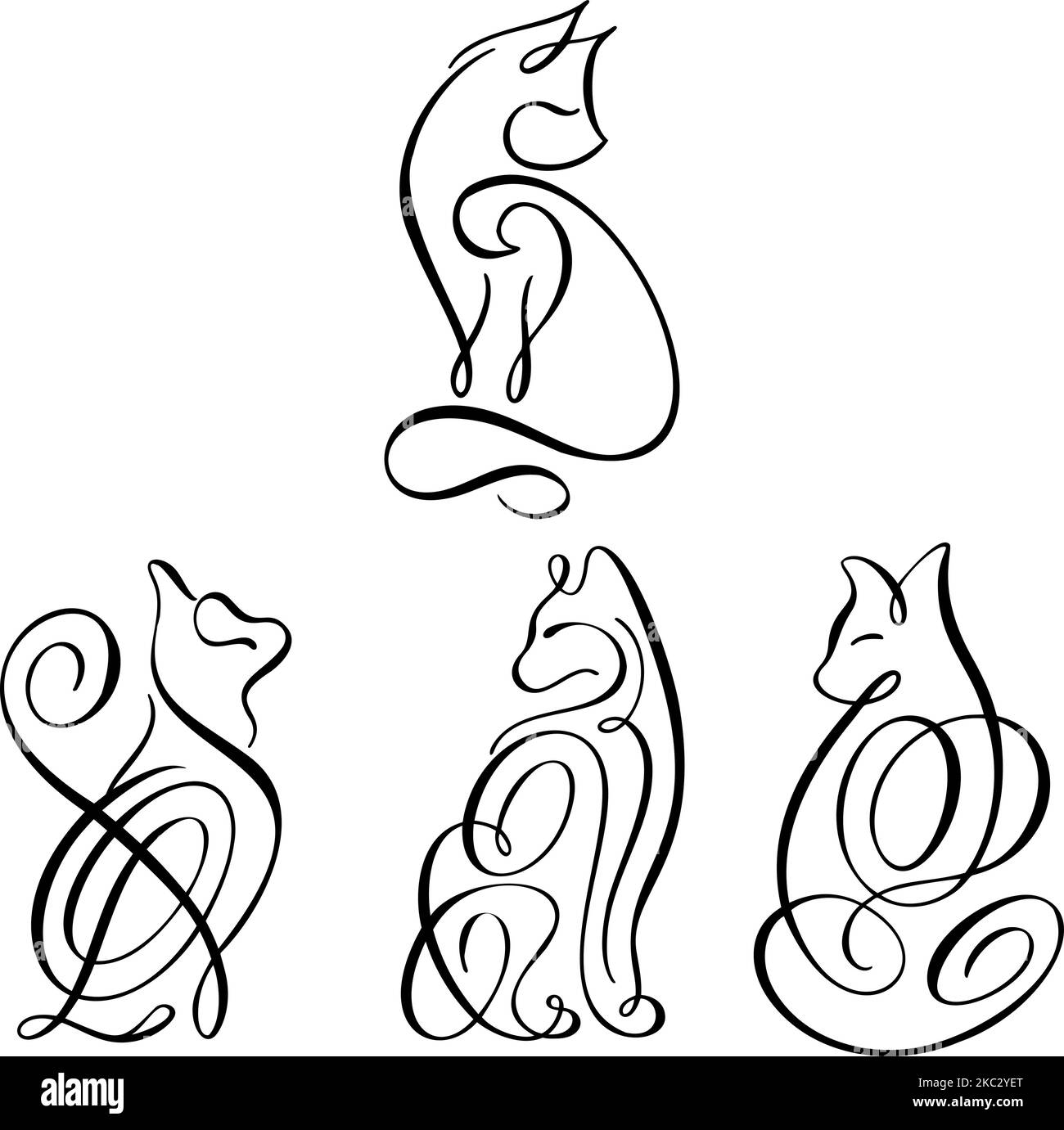 A simple line art of cats isolated on a white background Stock Vector ...