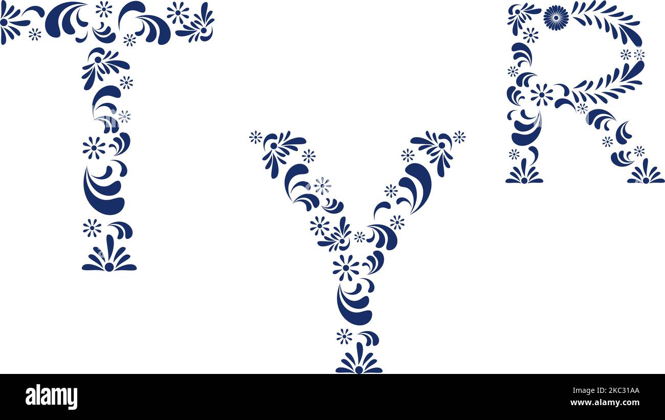 mexican talavera alphabet letters set pack illustration in vector ...