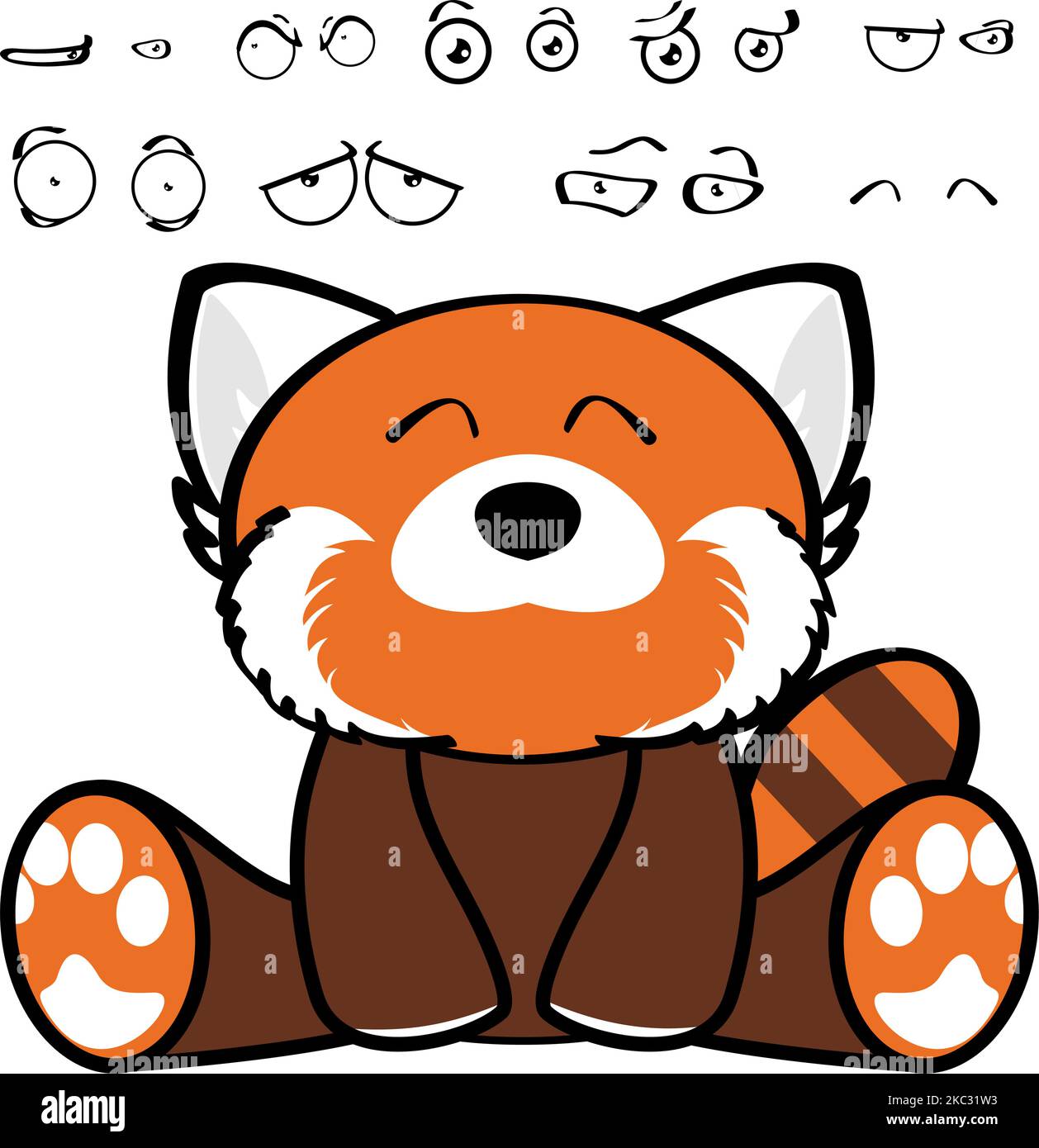 cute sitting red bear character cartoon expressions set collection ...