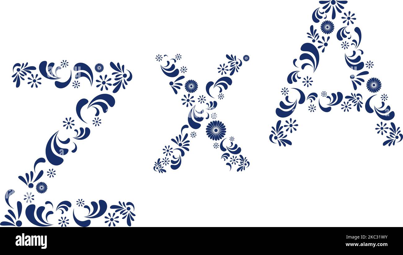 puebla mexican talavera alphabet letters set illustration in vector ...