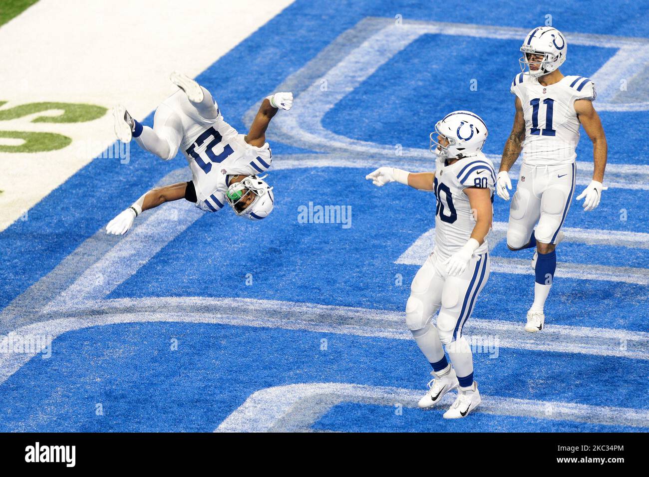 Indianapolis Colts running back Nyheim Hines (21) celebrates his second ...