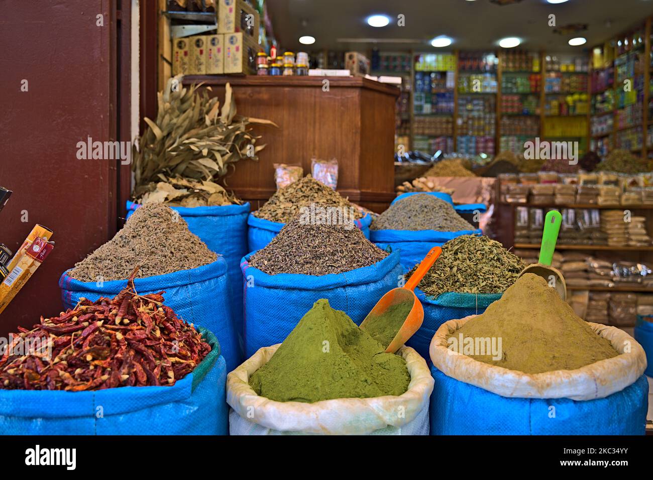 Various open spices in a typical oriental shop Stock Photo - Alamy