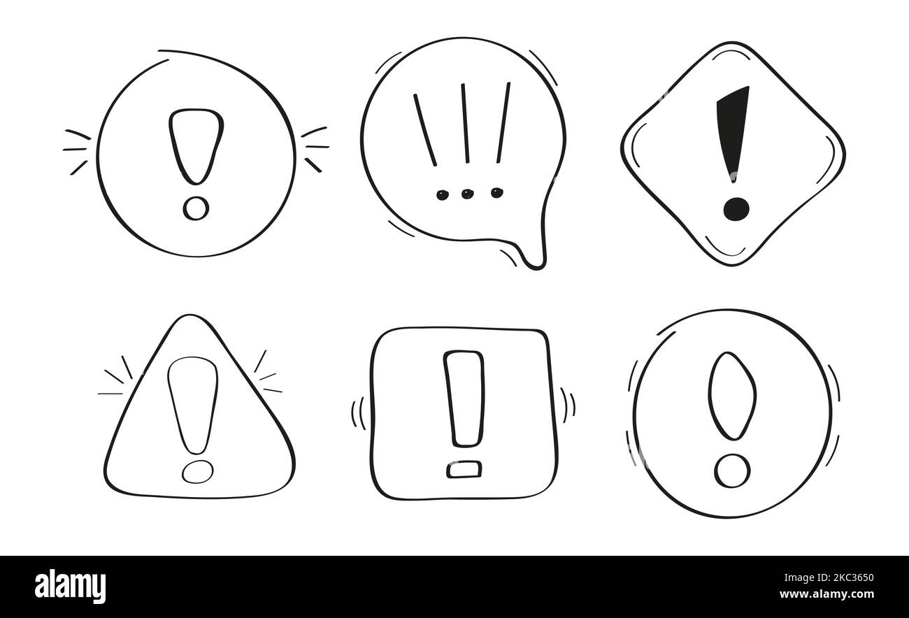 Exclamation mark in doodle style. Set of linear banners with ...