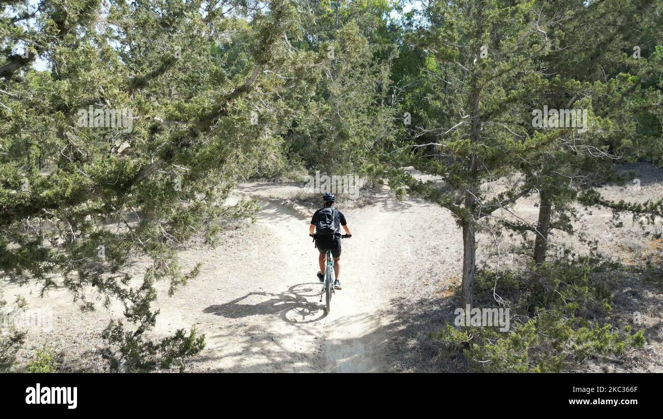 An isolated cyclist in the middle of a forest Stock Photo - Alamy