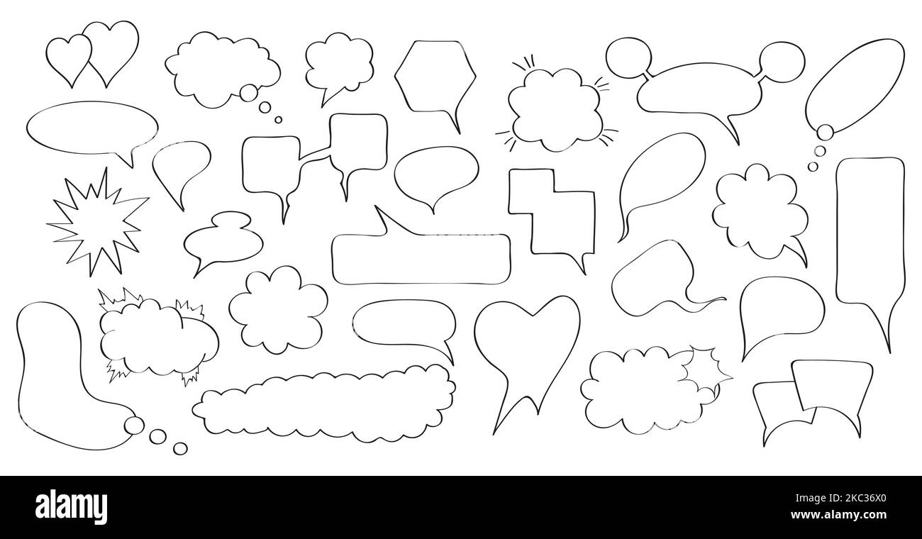 Comic speech bubbles set vector in hand drawn style. Massages and talk ...
