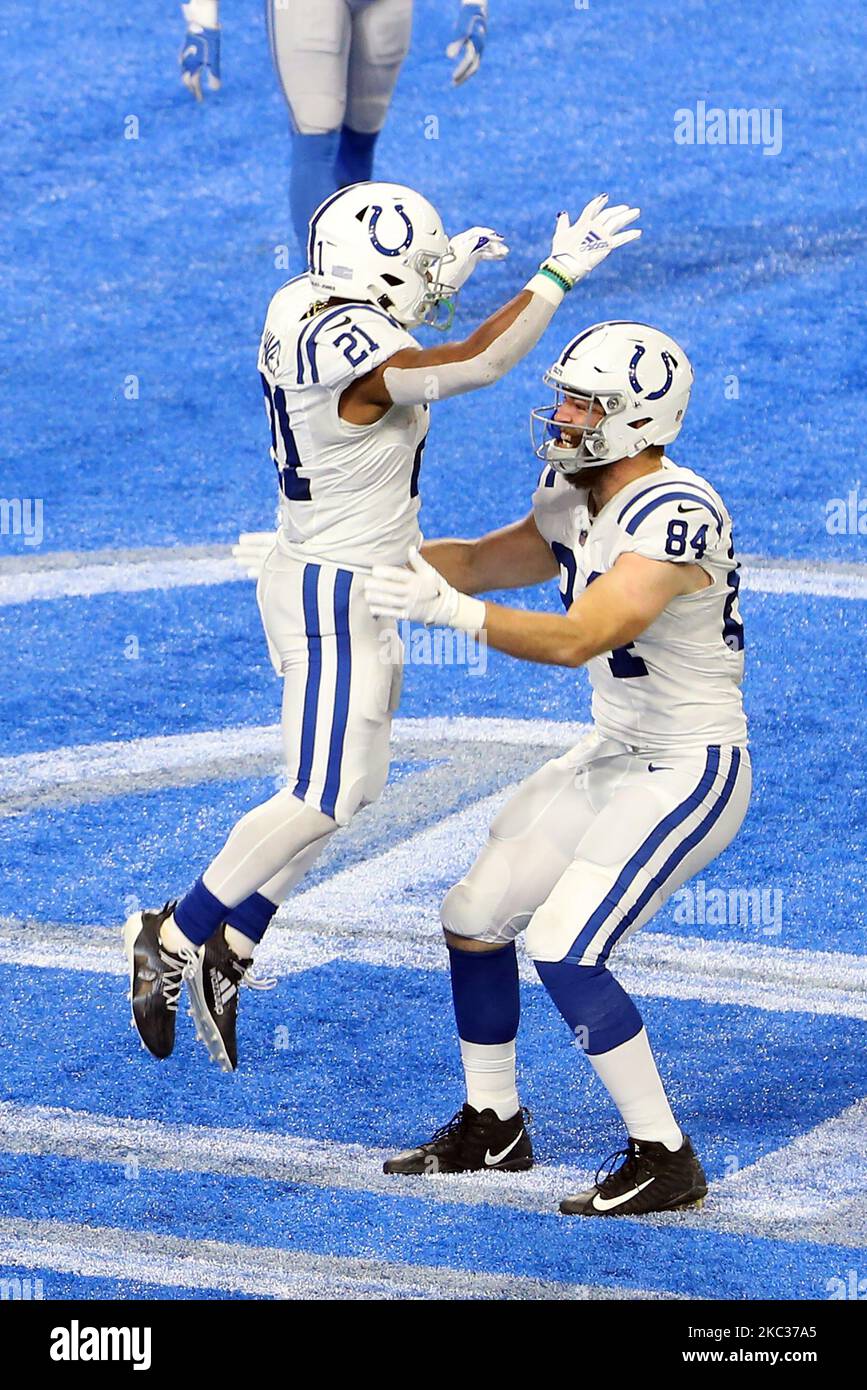 Indianapolis Colts running back Nyheim Hines (21) celebrates his ...