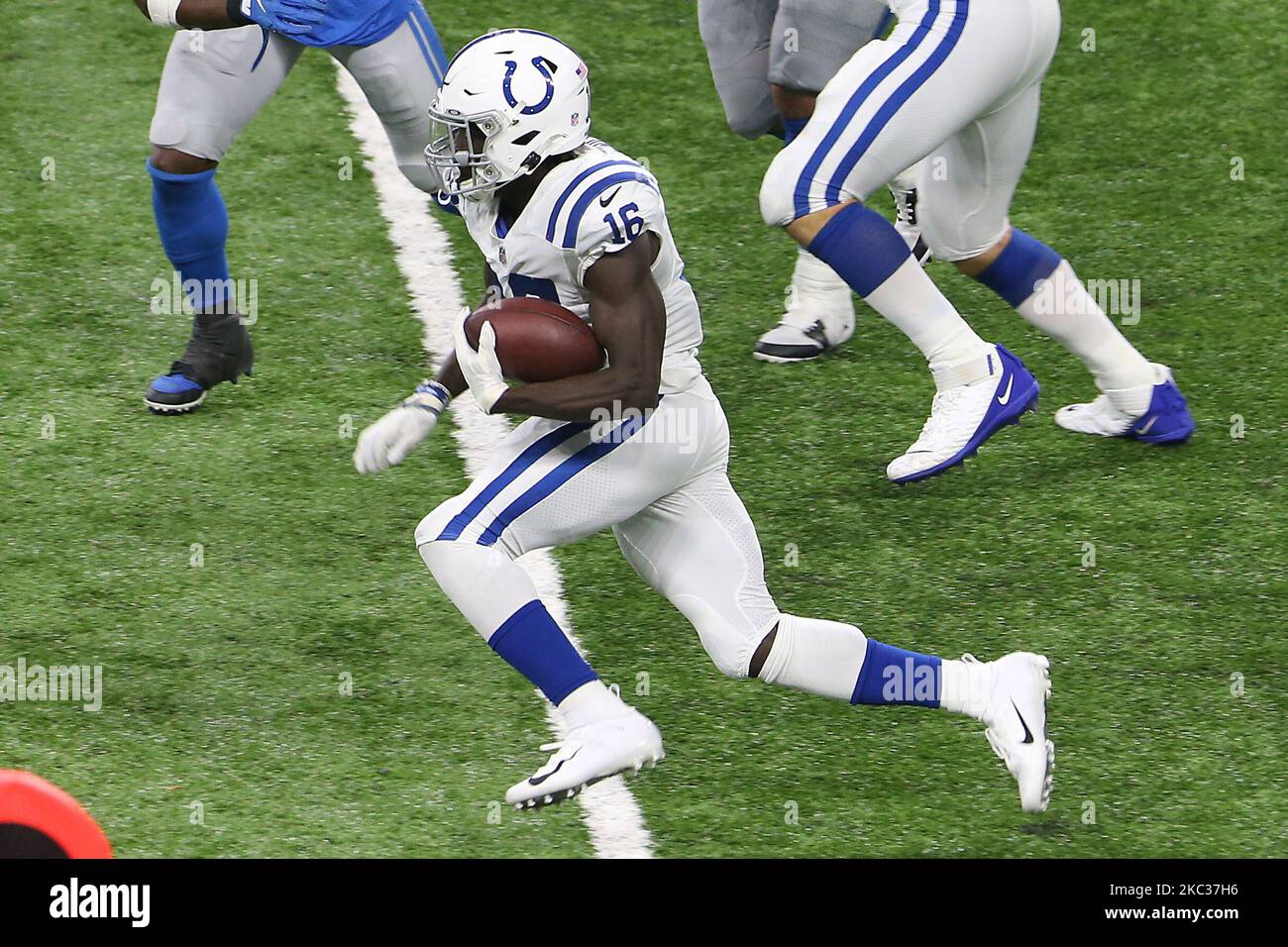 Indianapolis Colts wide receiver Ashton Dulin (16) carries the ball ...