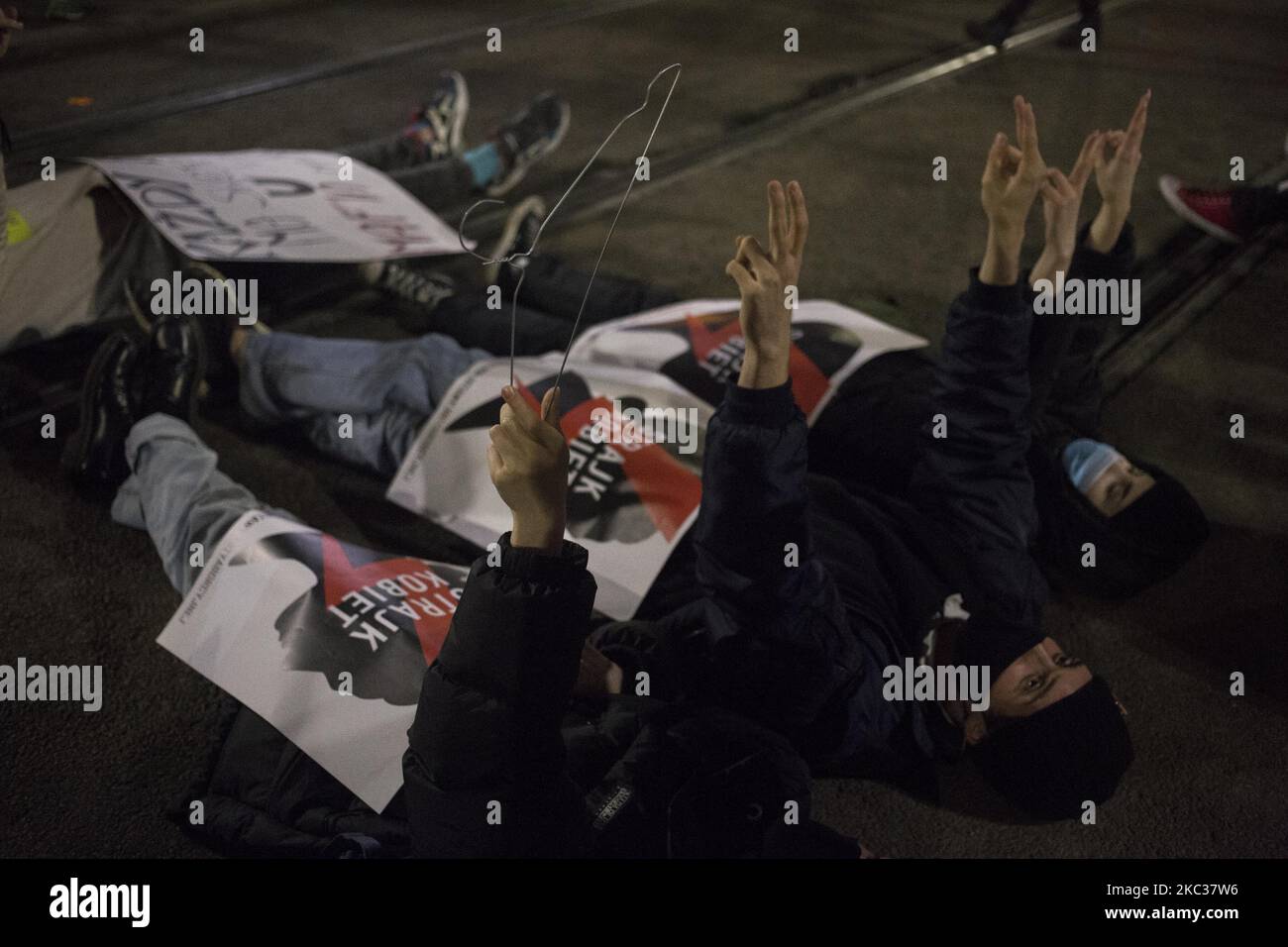 Group of laying activists seen during Second Blockade of Warsaw ...