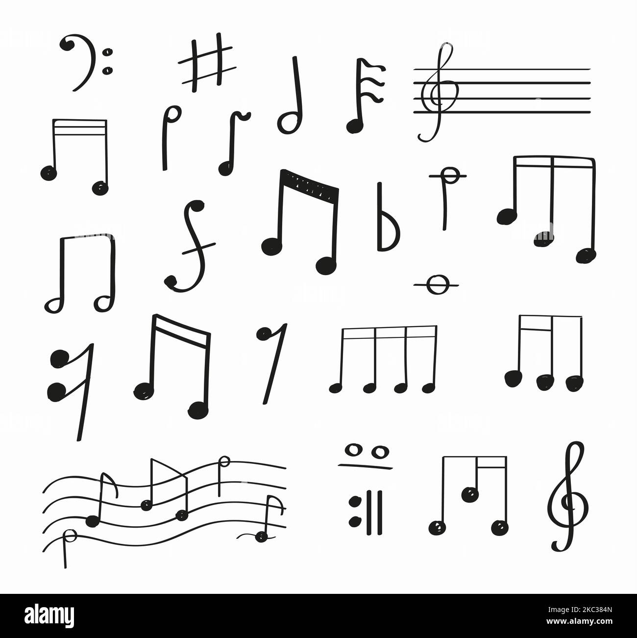 Music note element vector set in doodle style. Music book, melody Stock ...