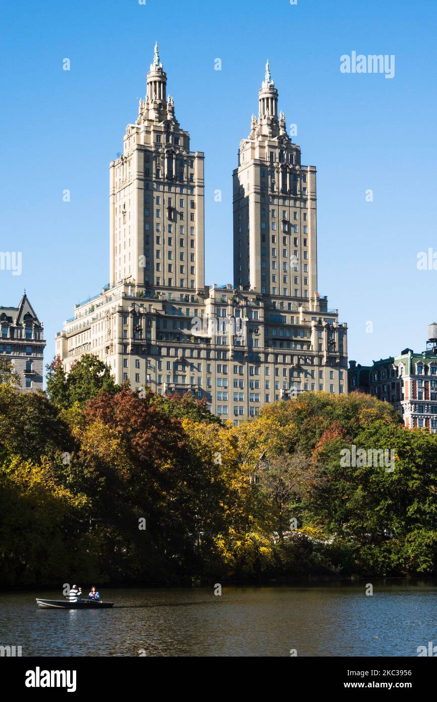 The San Remo as seen from the lake in Central Park on a fall afternoon ...