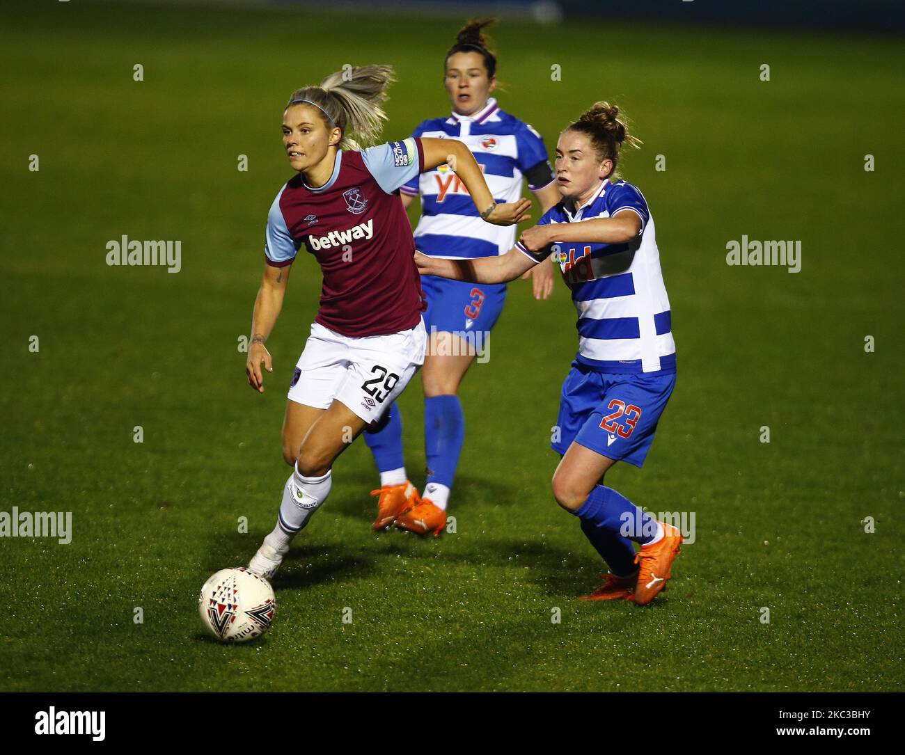 : L-R Rachel Daly of West Ham United WFC under pressure from Rachel ...