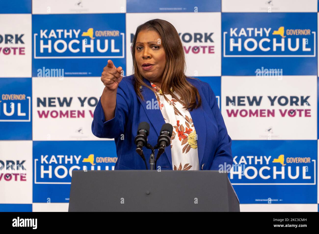 New York Attorney General Letitia James speaks during a New York Women ...
