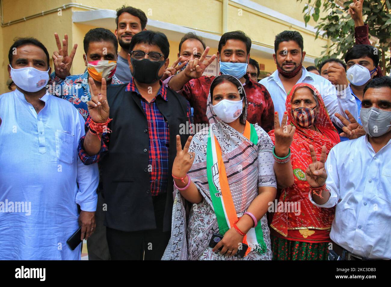 Congress mayor candidate munesh gurjar flashes victory sign hi-res ...