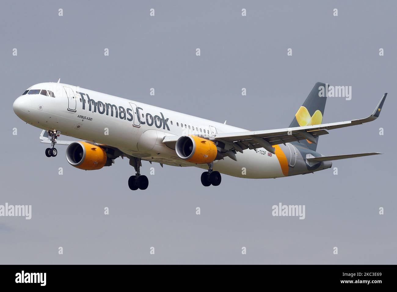 A Thomas Cook Airbus A321 lands at Newcastle Airport on 17th July 2019 ...