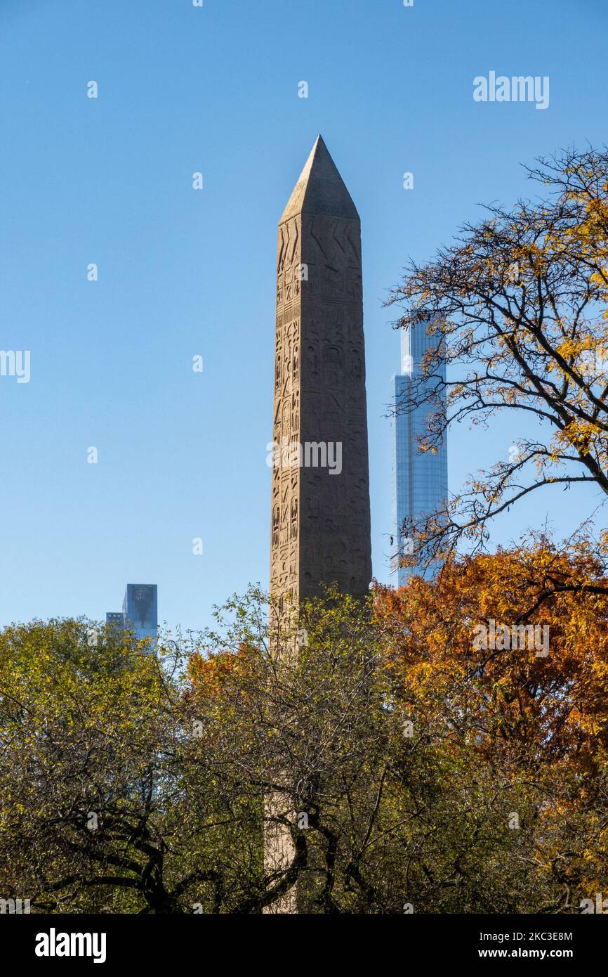 Cleopatra's Needle Obelisk with fall foliage in Central Park, New York ...