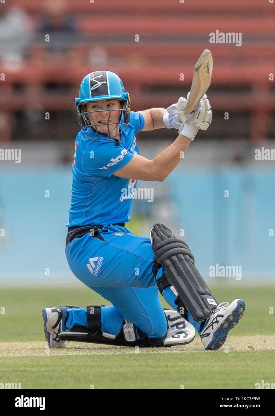 Katie Mack of the Strikers bats during the Women's Big Bash League WBBL ...