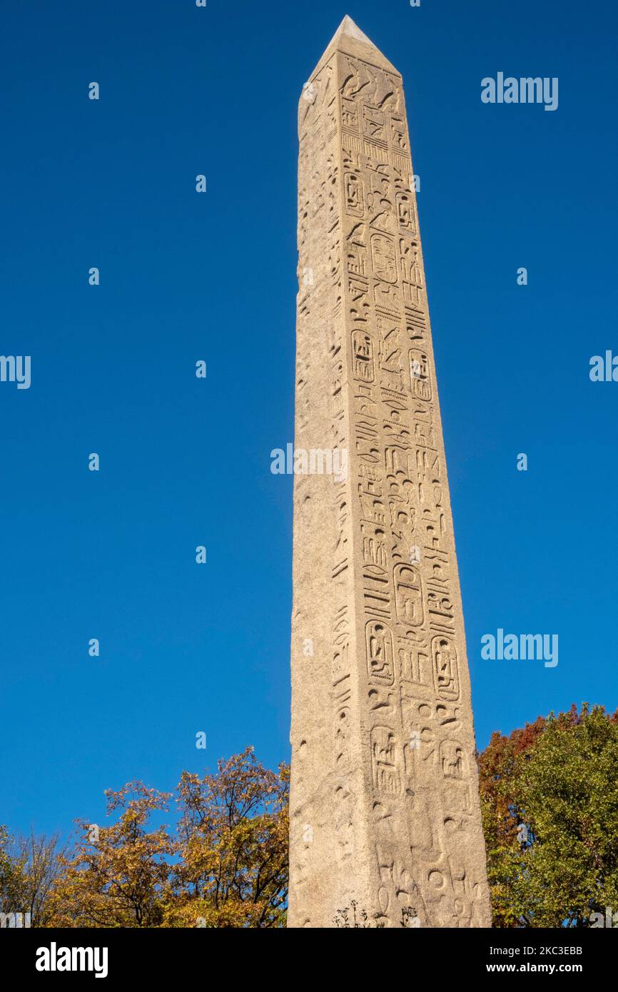 Cleopatra's Needle Obelisk with fall foliage in Central Park, New York ...