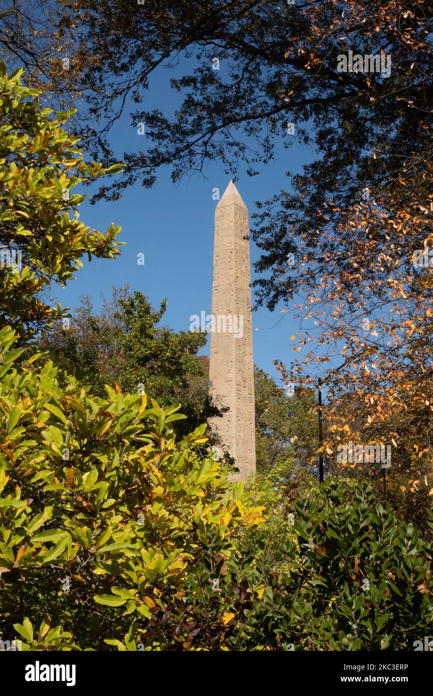 Cleopatra's Needle Obelisk with fall foliage in Central Park, New York ...