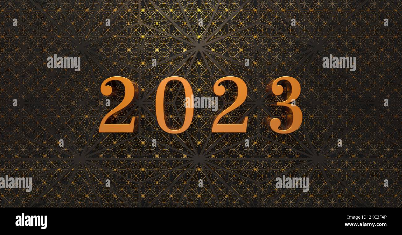 2023 greeting card with geometric background - 3D rendering Stock Photo ...