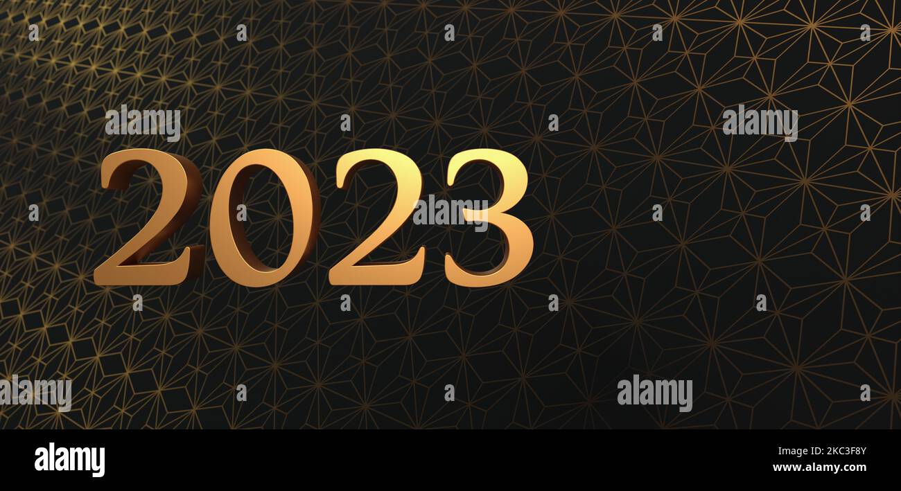 2023 greeting card with geometric background - 3D rendering Stock Photo ...