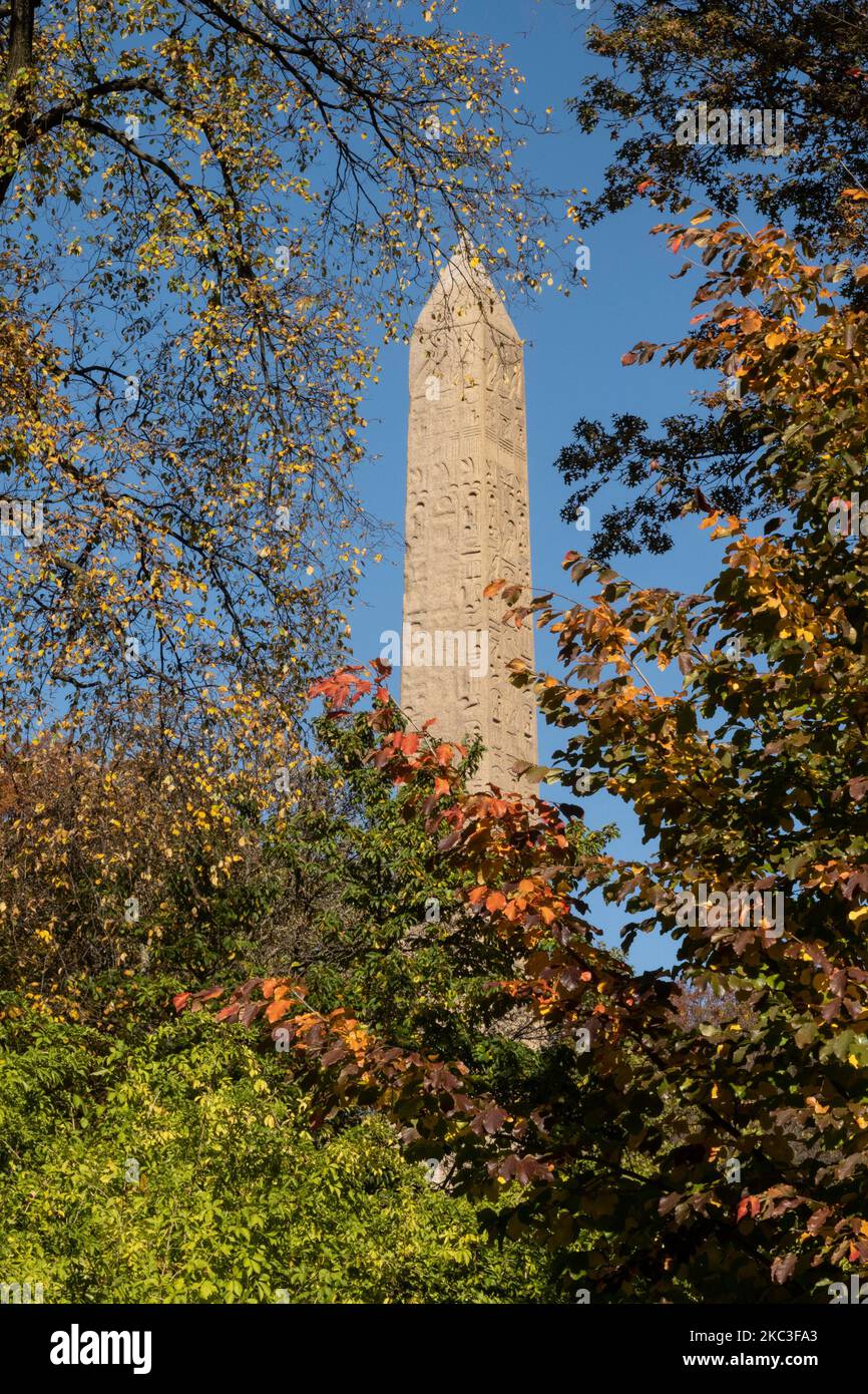 Cleopatra's Needle Obelisk with fall foliage in Central Park, New York ...