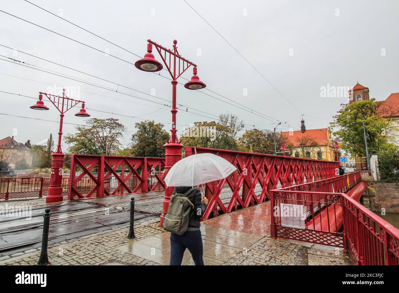 The Piaskowy (Red) bridge is seen in Wroclaw, Poland on 30 October 2020 ...