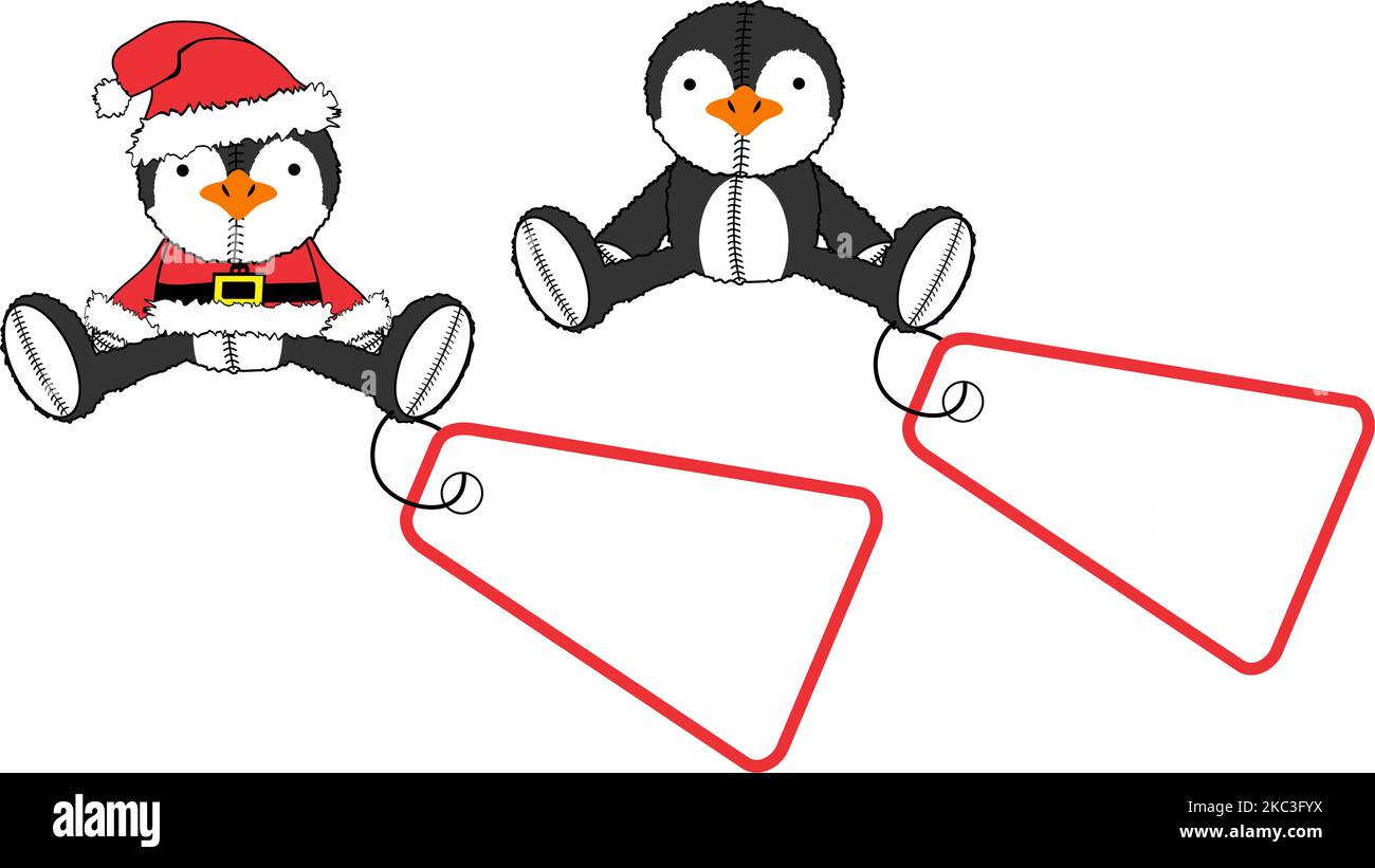 xmas plush penguin toy character cartoon giftcard sticker illustration ...
