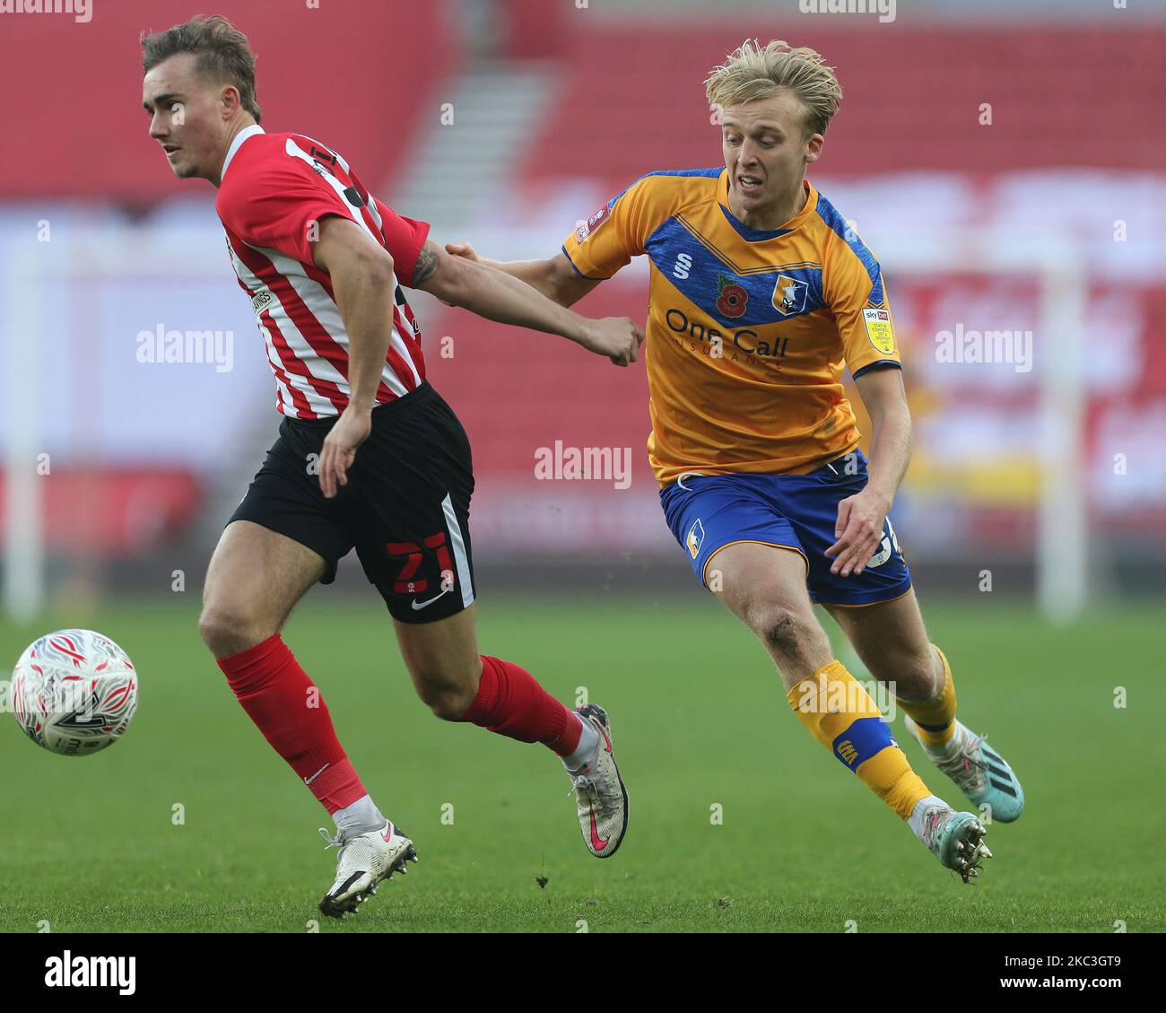 Jack Diamond of Sunderland in action with George Lapslie of Mansfield ...