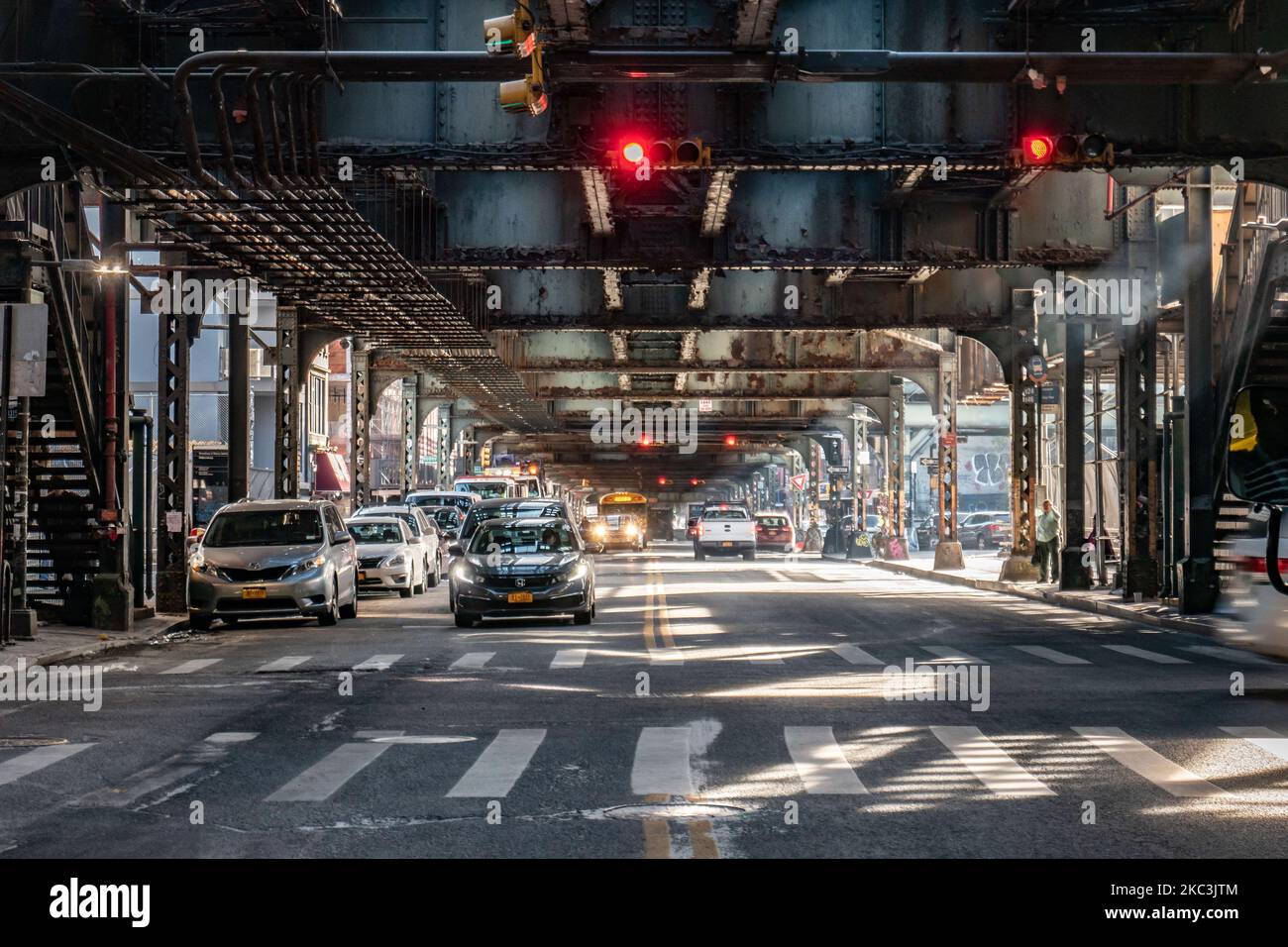 Red traffic lights. Daily life view of the road and street under the ...