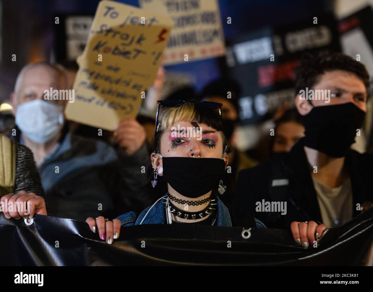 Activists seen in Krakow's Grodzka Street during the Pro-Choice protest ...